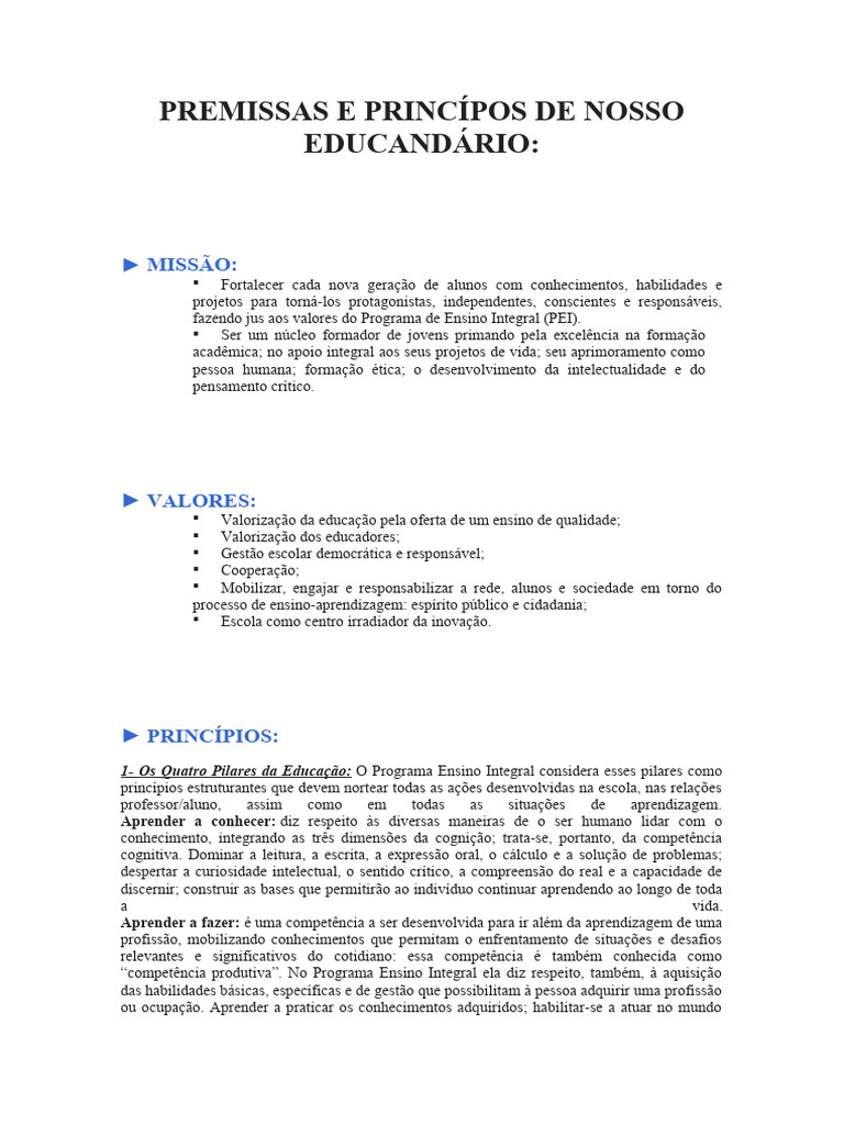 Princípios e Premissas | PDF | Aprendizado | Pedagogia