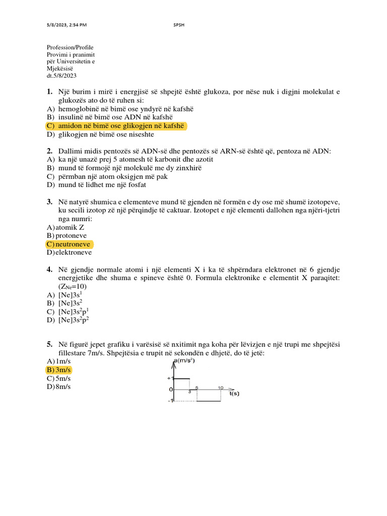Model Testi - Mjekesi 2 | PDF
