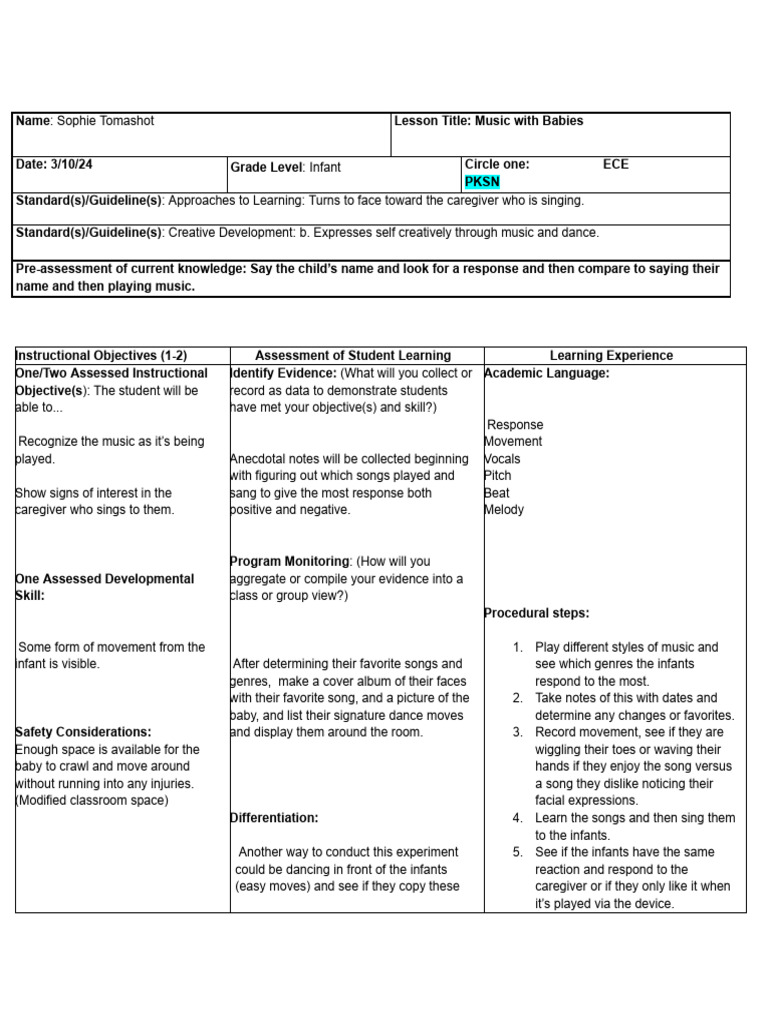 Music Engagement Activities for Infants | PDF | Educational Assessment ...