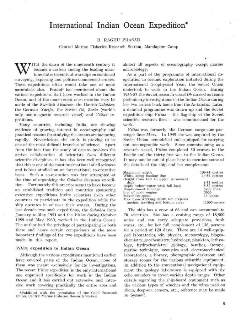 International Ocean Expedition (IIOE) by RR Prasad | PDF | Oceans ...
