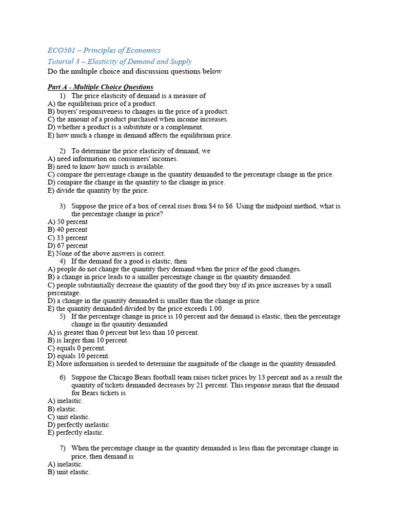 Tutorial 3 Questions Download Free Pdf Elasticity Economics Demand