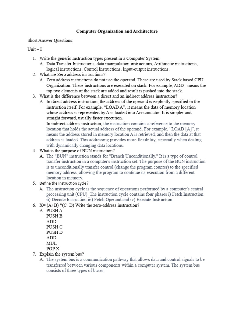 COA IMP Q&A UNIT-1 | PDF | Central Processing Unit | Integrated Circuit