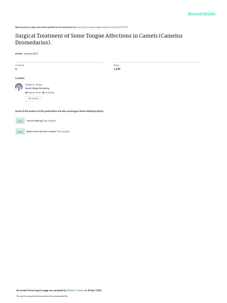 Surgical Treatment of Some Tongue Affections in Camels | PDF | Surgery ...