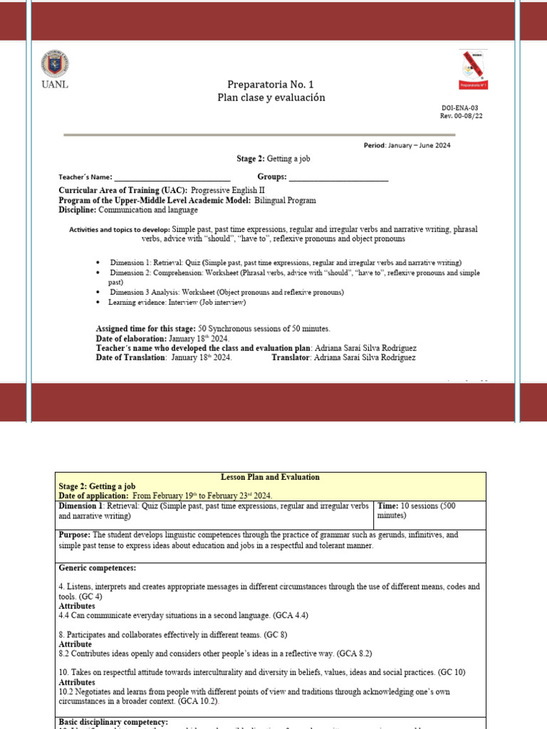 Stage 2. Lesson Plan. IP2 | PDF | Reading Comprehension | Verb