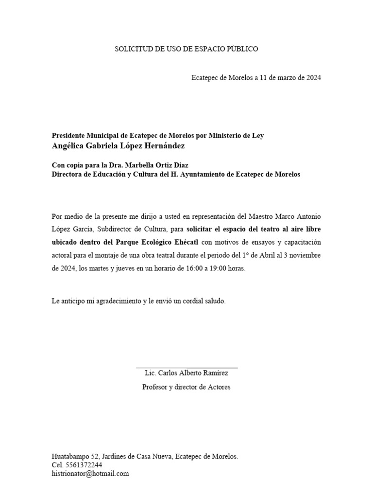 SOLICITUD DE USO DE ESPACIO PÚBLICO | PDF SOLICITUD DE USO DE ESPACIO PÚBLICO | PDF