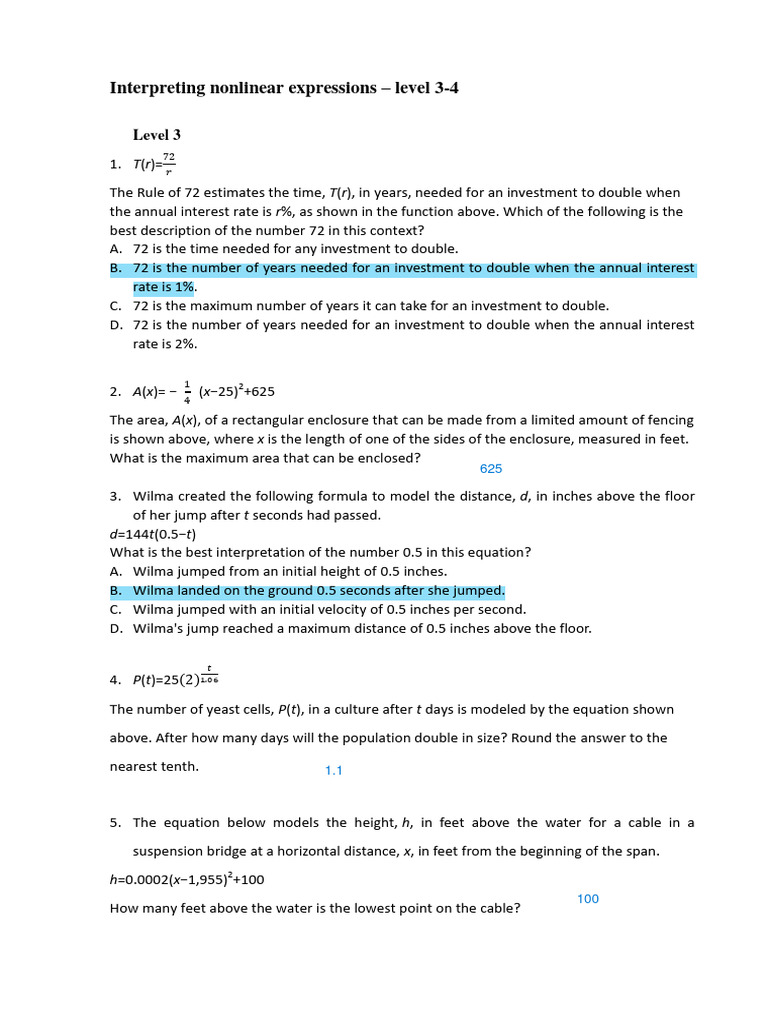 Interpreting Nonlinear Expressions Level 3-4 | PDF | Area | Angle