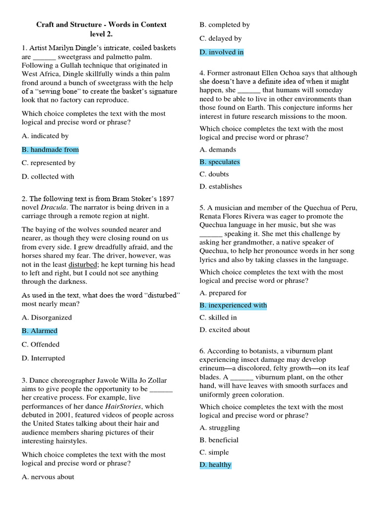 Words in Context Level 2 Practice | PDF