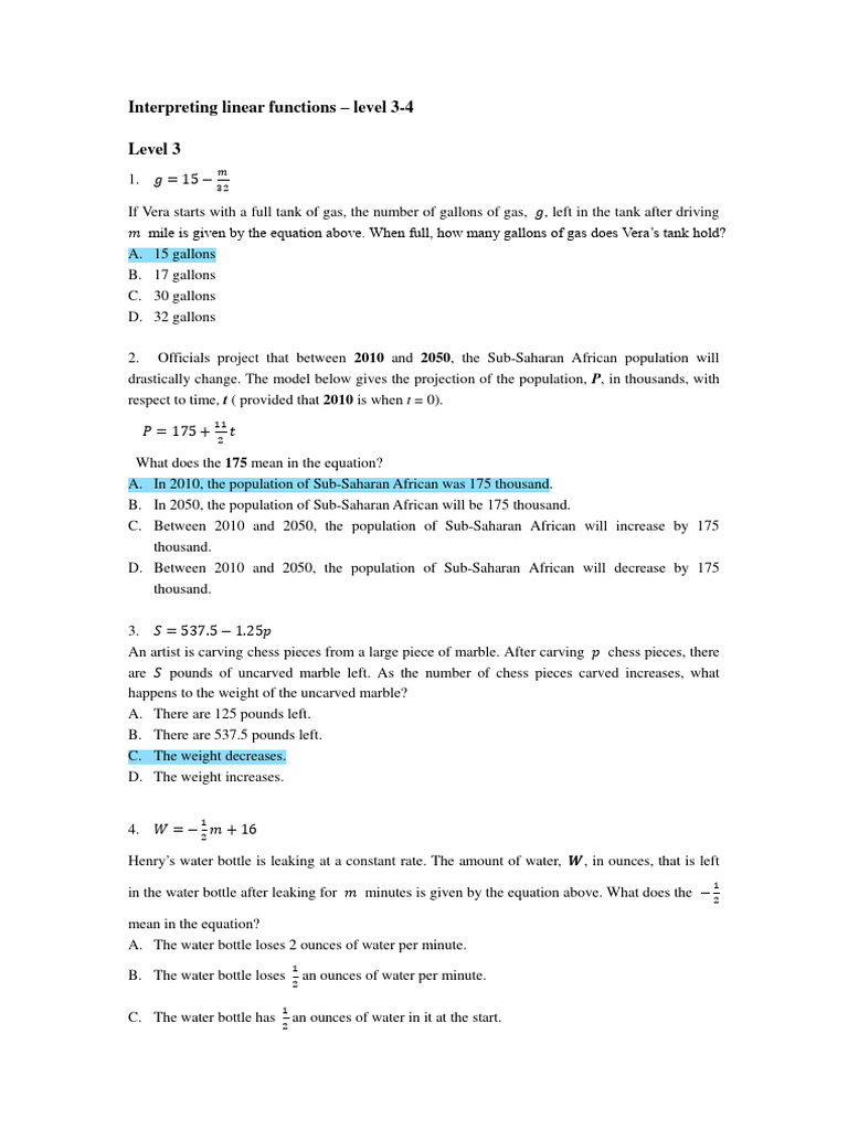 Interpreting Linear Functions in Context | PDF