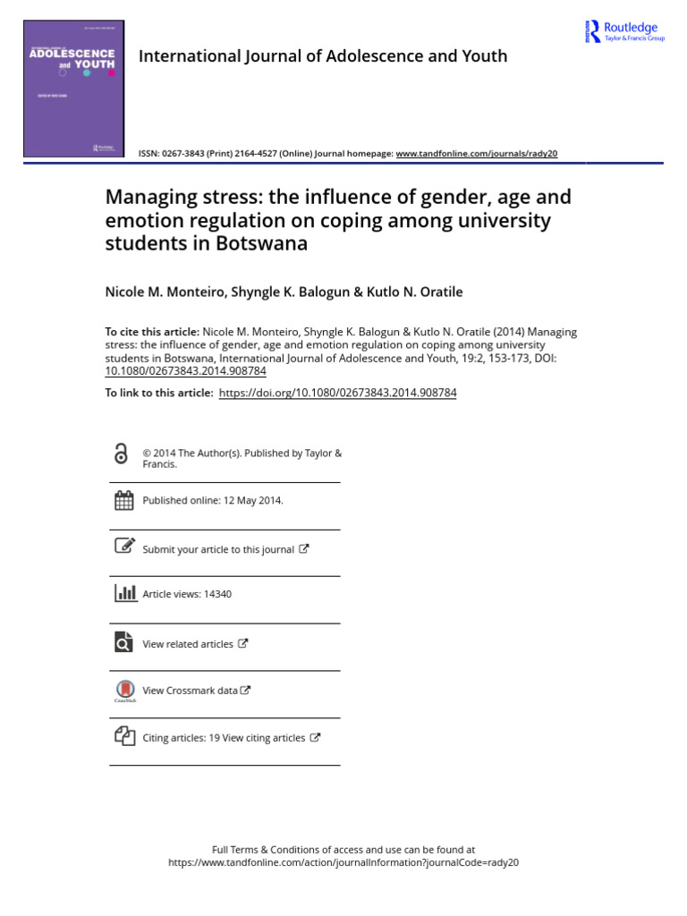 Managing Stress The Influence of Gender Age and Emotion Regulation On Coping Among University ...