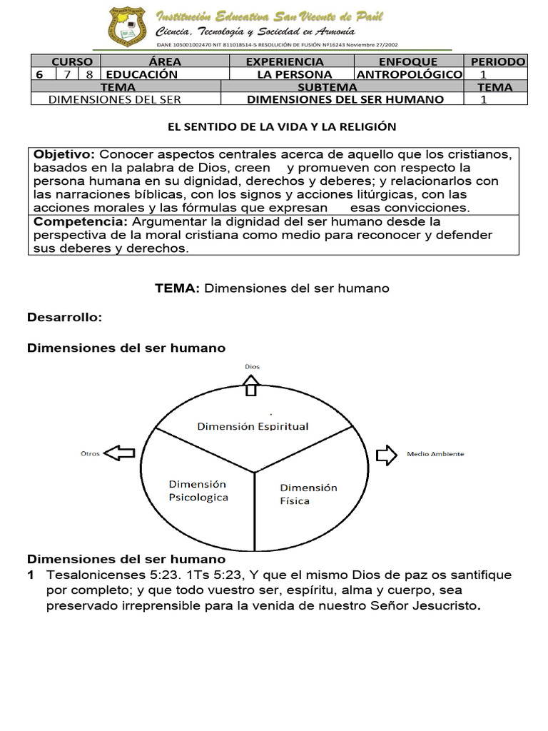 1-Dimensiones Del Ser Humano | Descargar gratis PDF | Alma | Dios