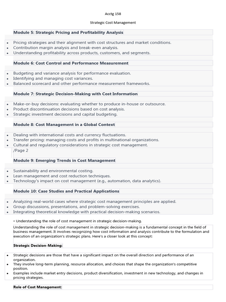 Acctg 158 Strategic | PDF | Cost Accounting | Strategic Management