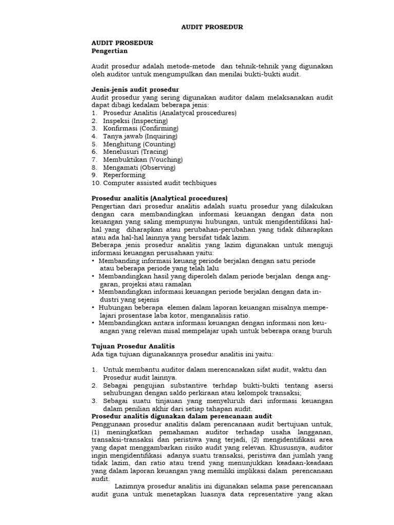 Jenis dan Tujuan Prosedur Audit | PDF | Pengelolaan Keuangan & Uang