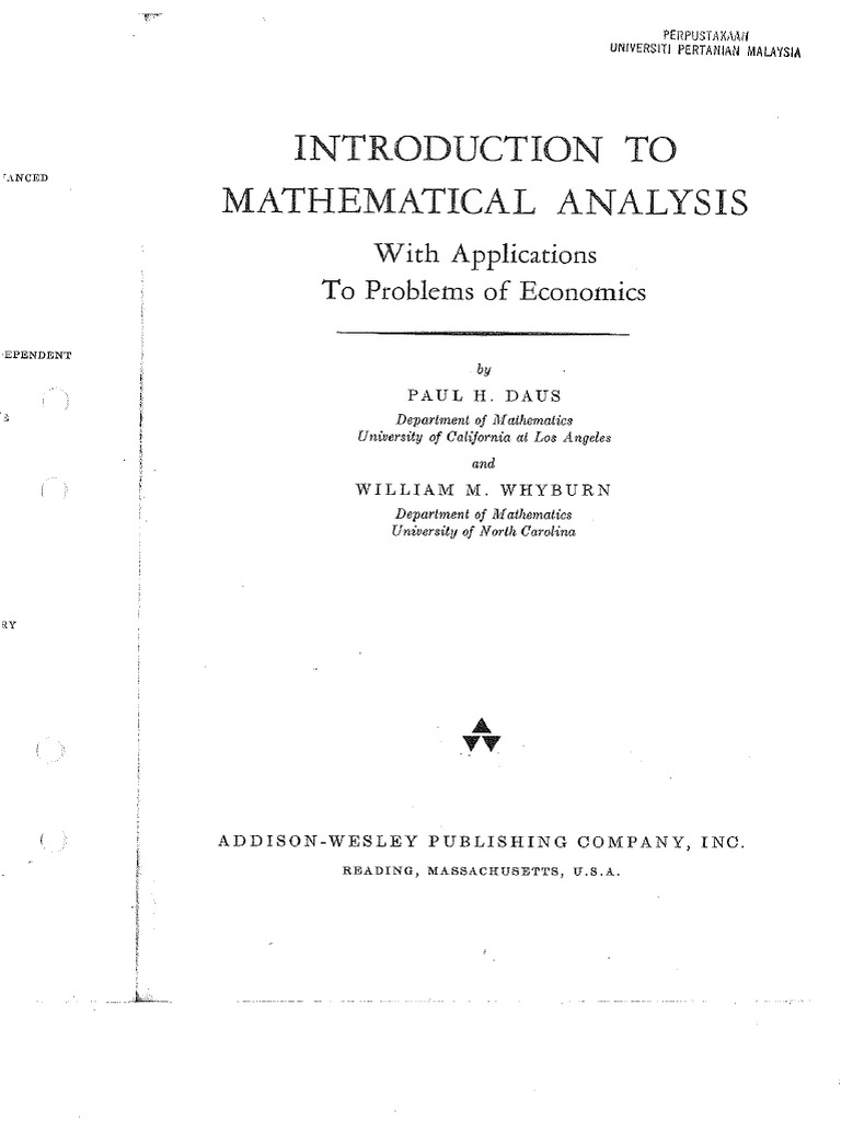 Introduction To Mathematical Analysis Daus | PDF