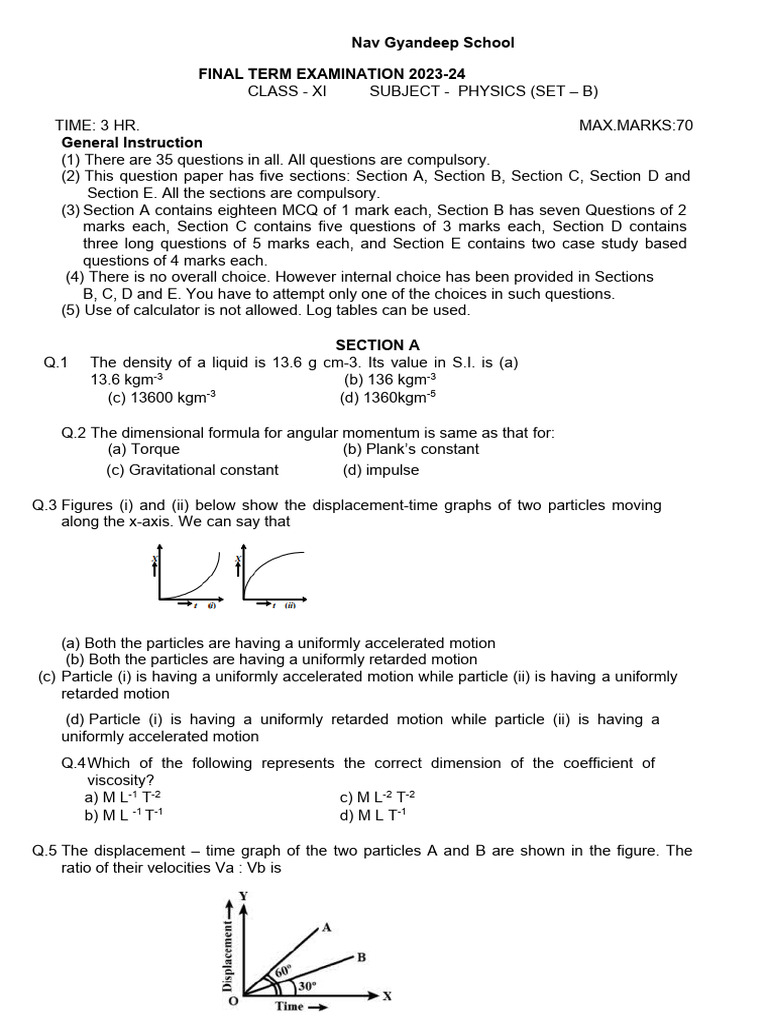 XI Physics QP | PDF | Deformation (Engineering) | Strength Of Materials