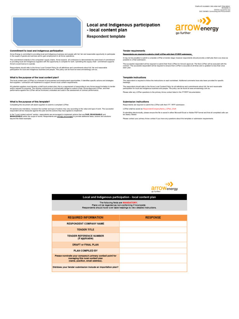 Local Content Plan Template 2014 | PDF | Procurement | Request For Proposal