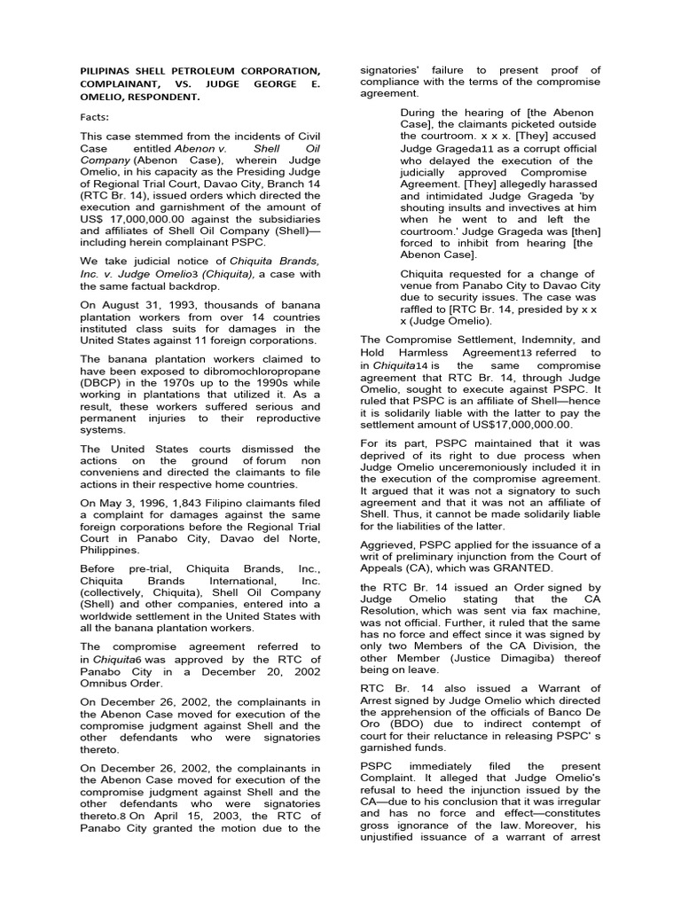 PILIPINAS SHELL PETROLEUM CORPORATION Digest | PDF | Contempt Of Court ...
