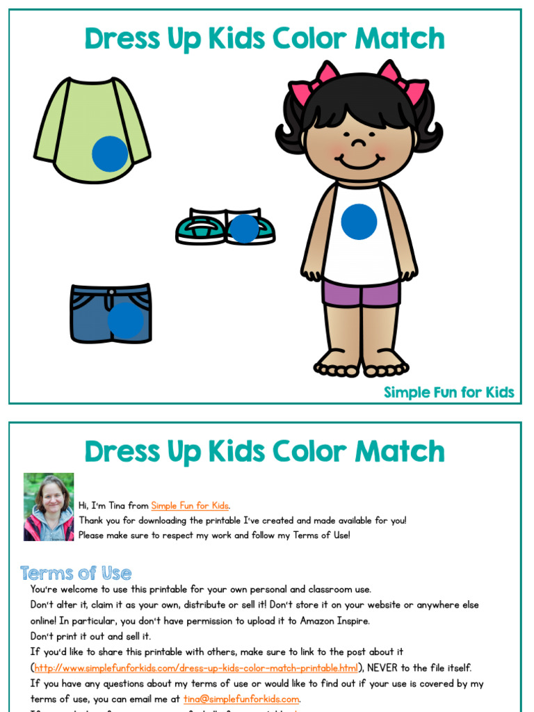 Dress Up Color Match for Kids | PDF | Self-Improvement | Wellness