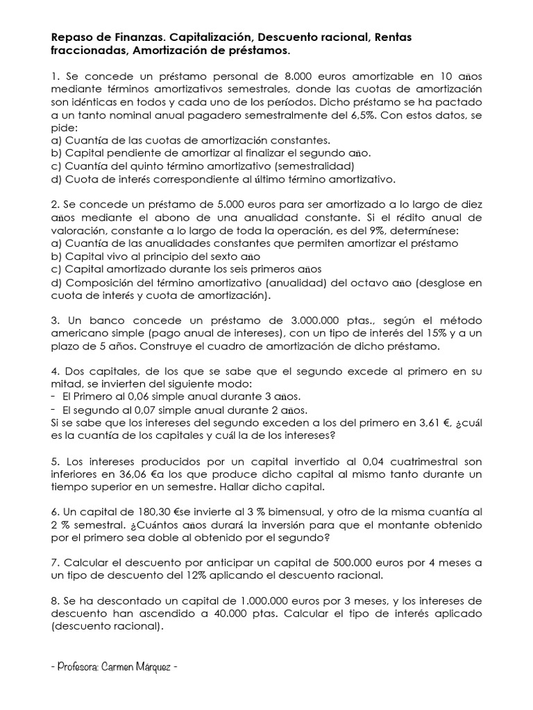 Repaso Finanzas (M.Jesús) | PDF | Interés | Servicios financieros