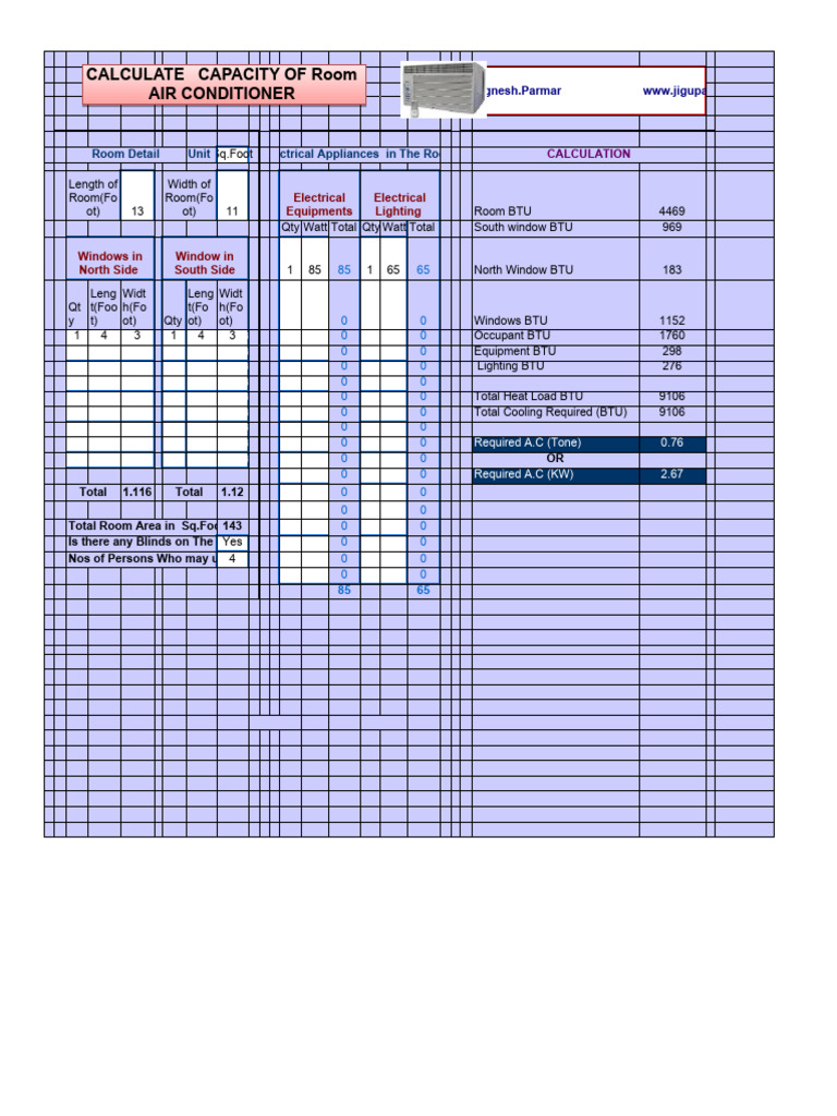 Room AC Capacity Calculation | PDF