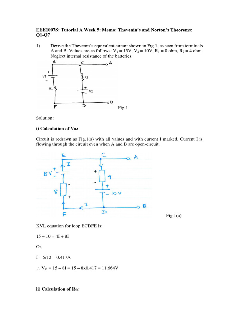 EEE1007S 2023 Tutorial Solution 5 | PDF | Electrical Network | Electrical Resistance And Conductance