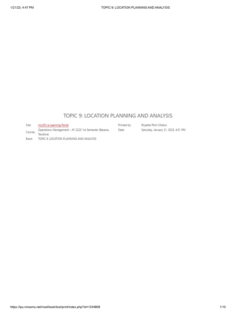 Location Planning and Analysis Guide | PDF | Supply Chain | Labour Economics