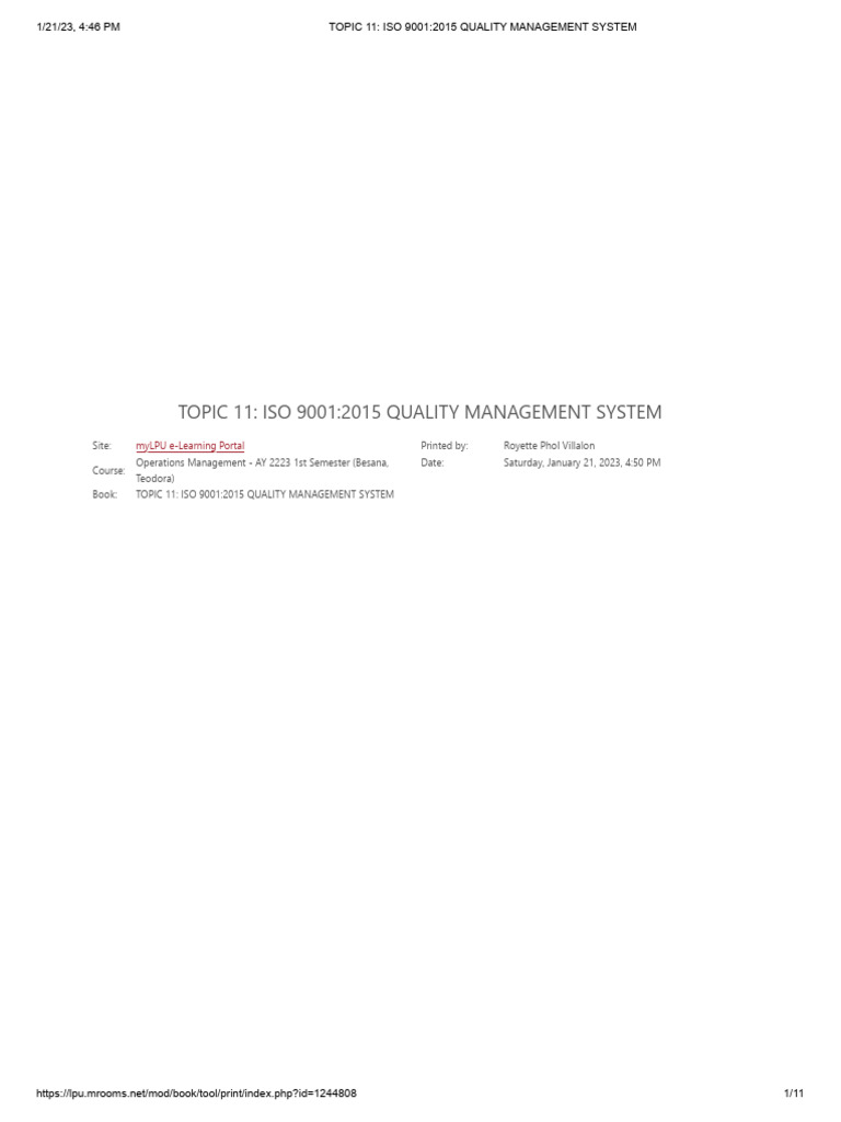 Topic 11 - Iso 9001 - 2015 Quality Management System | PDF | Iso 9000 | Audit