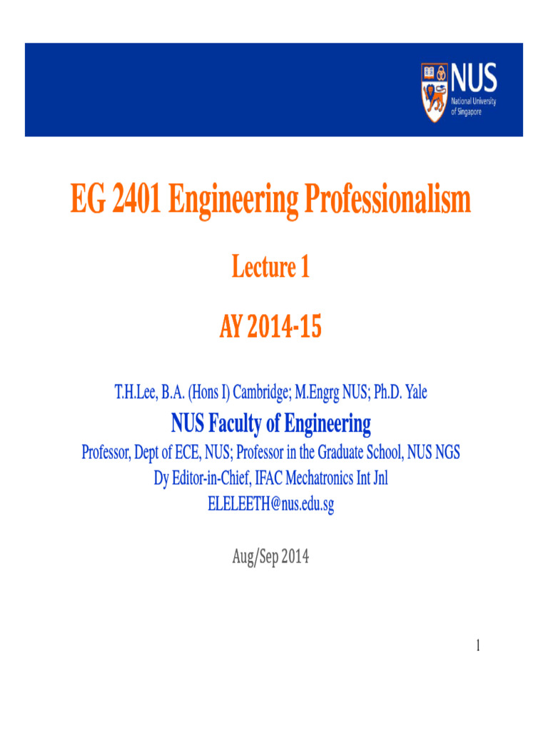 Eg2401 THLee Lecture01 | PDF | Waste Isolation Pilot Plant | Thought