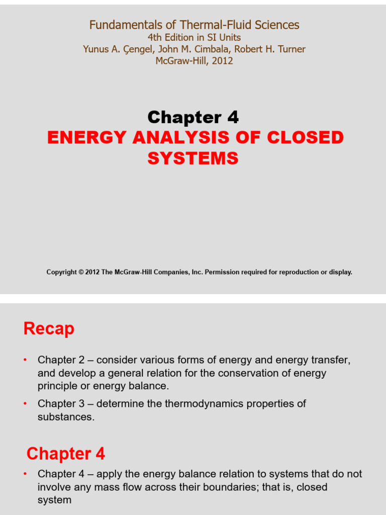 CHAPTER 4- Energy Analysis of Closed Systems- Boundary Work | PDF | Heat | Gases
