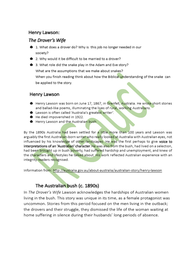 Students' Note To The Drover's Wife | PDF | Narration