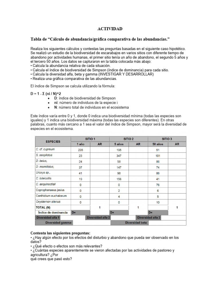 Tabla de Abundancia Relativa Ejemplos Ejercicios Clase | PDF