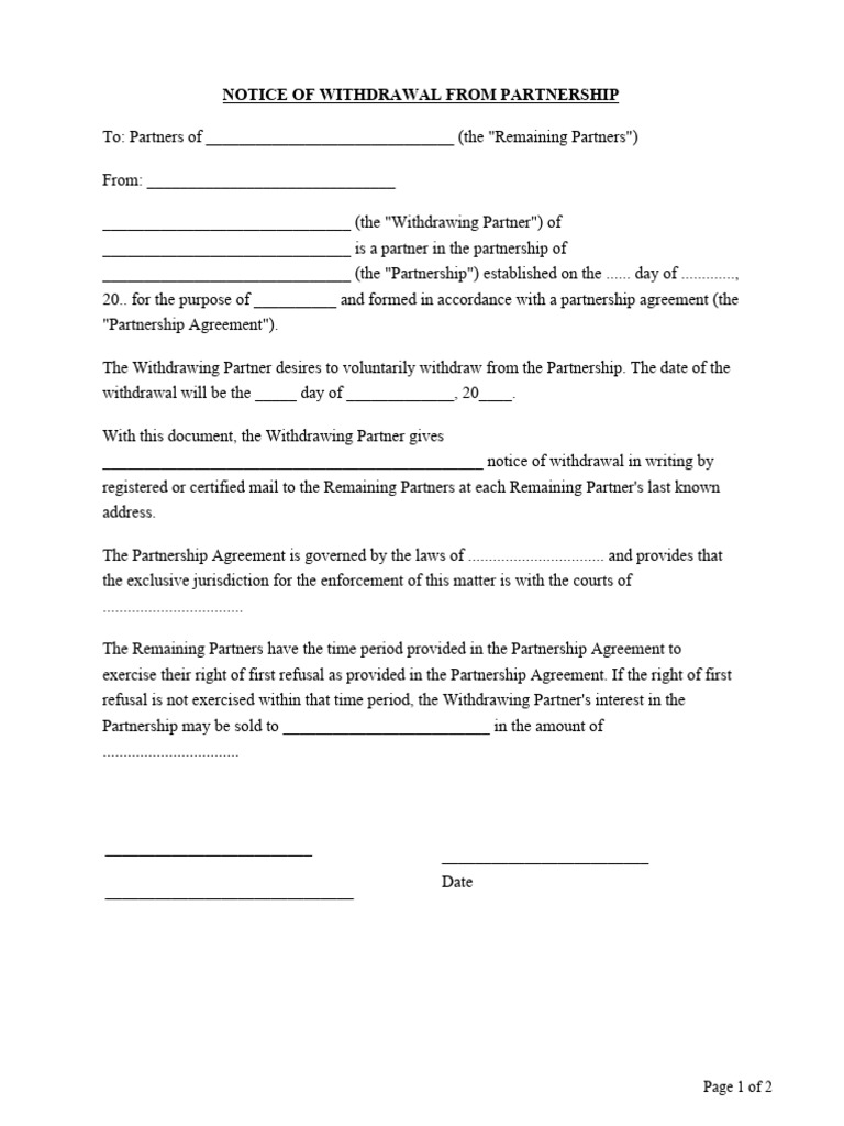 Notice of Withdrawal From Partnership | PDF