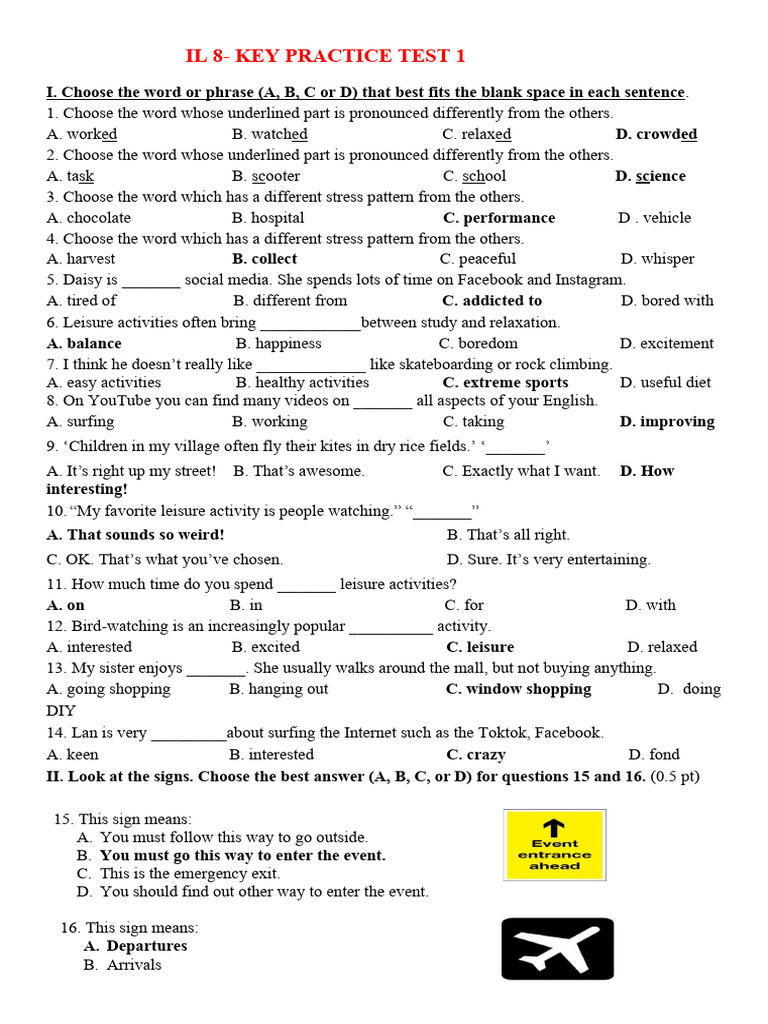 Answer Key-Il8 Practice Test | PDF | Language Arts & Discipline