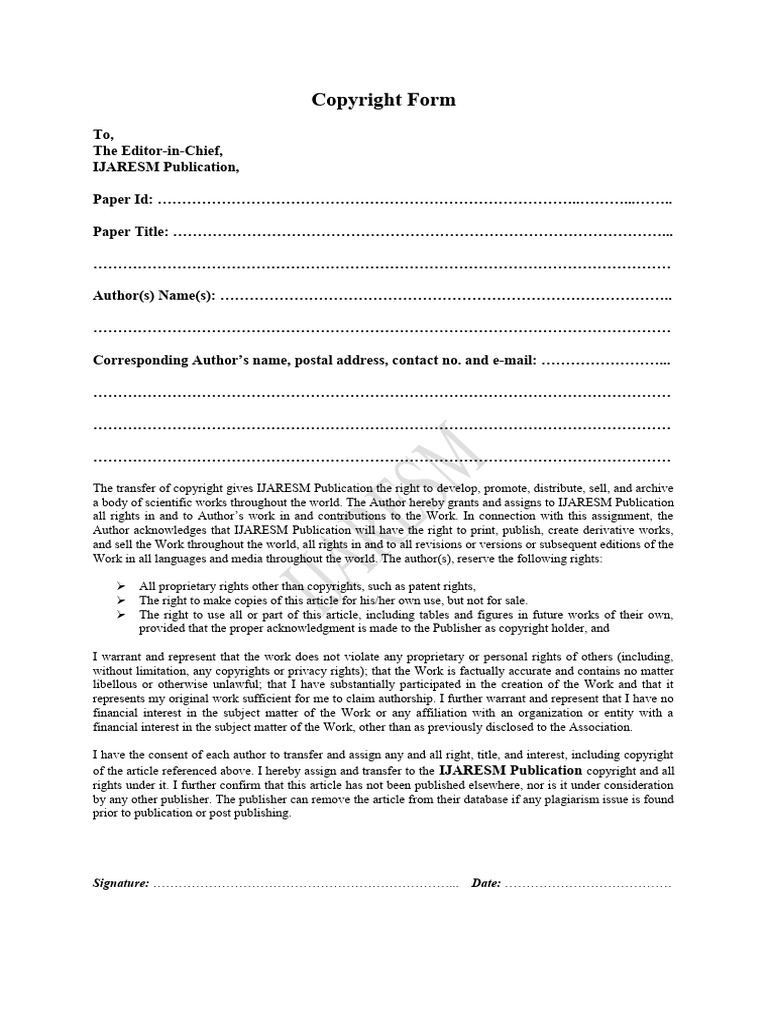 IJARESMCopyright Form | PDF | Copyright | Derivative Work
