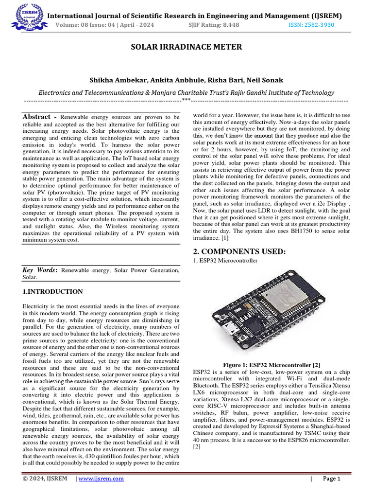 Solar Irradiance Meter | Download Free PDF | Rechargeable Battery ...