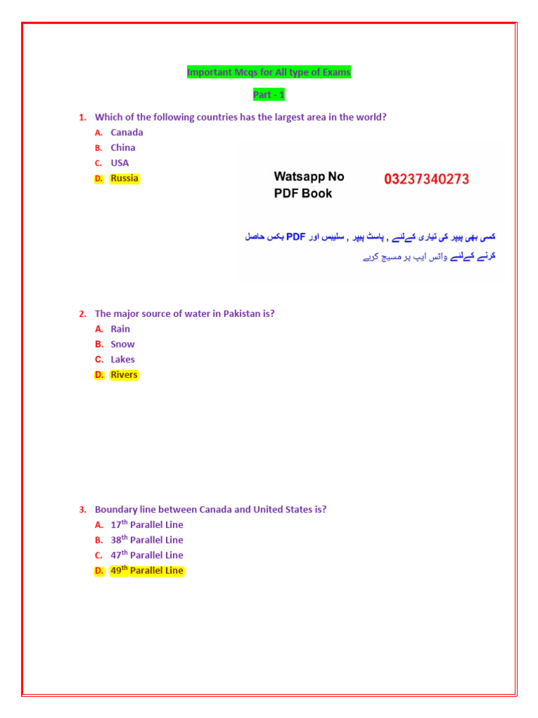 Past Paper Part. 1 | PDF | All India Muslim League | Pakistan