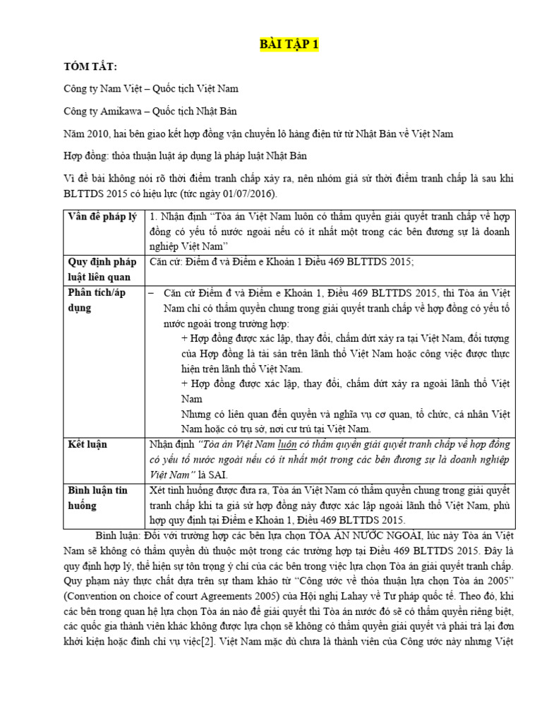 BÀI TẬP HỢP ĐỒNG LAO ĐỘNG TRONG TPQT | PDF