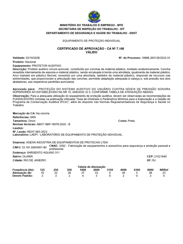 Certificado EPI - CA7166 | PDF | Equipamentos de proteção individual ...