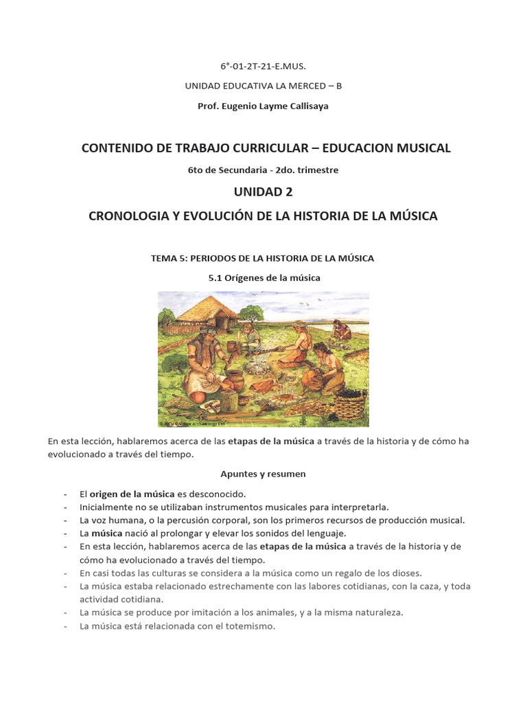 6°-01-2T-21-E.MUS. Origenes de La Música | PDF | Instrumentos musicales ...