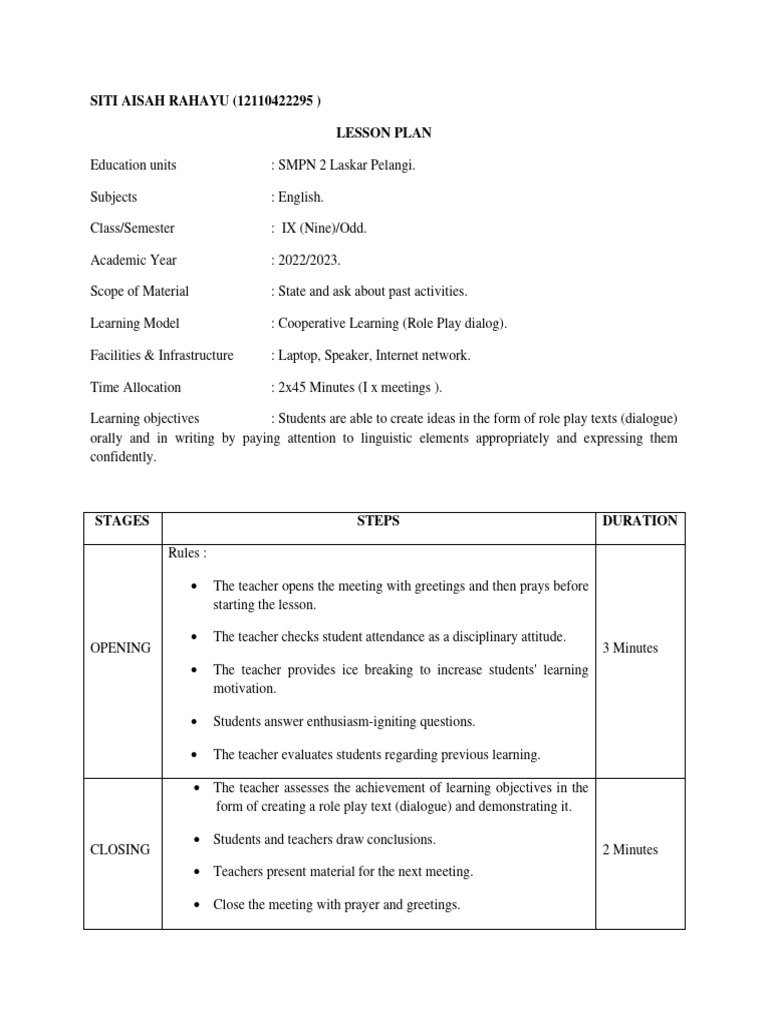 English Role Play Lesson Plan IX | PDF | Career & Growth | Language ...
