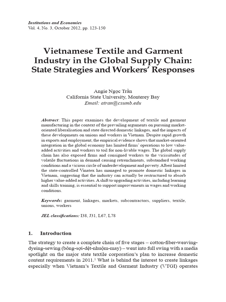 Vietnamese Textile and Garment Industry in The Global Supply Chain ...