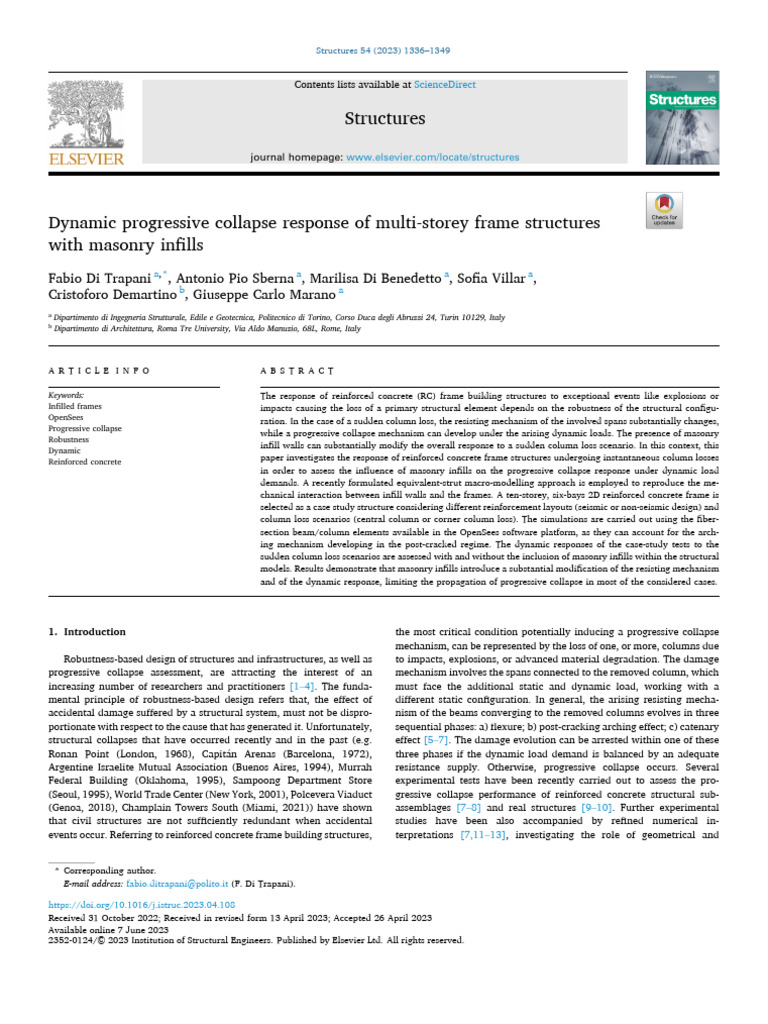 Dynamic Collapse of RC Frames with Infills | PDF | Beam (Structure ...
