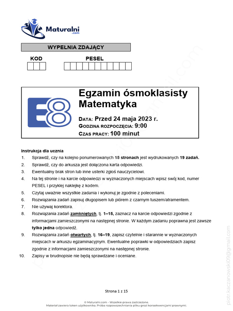 Arkusz Próbny E8 Maturalni - Matematyka | PDF