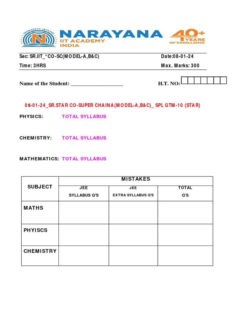 08-01-2023 SR - Star Co-Sc (Model-A, B&C) Jee Main SPL Gtm-10 (Star) QP ...