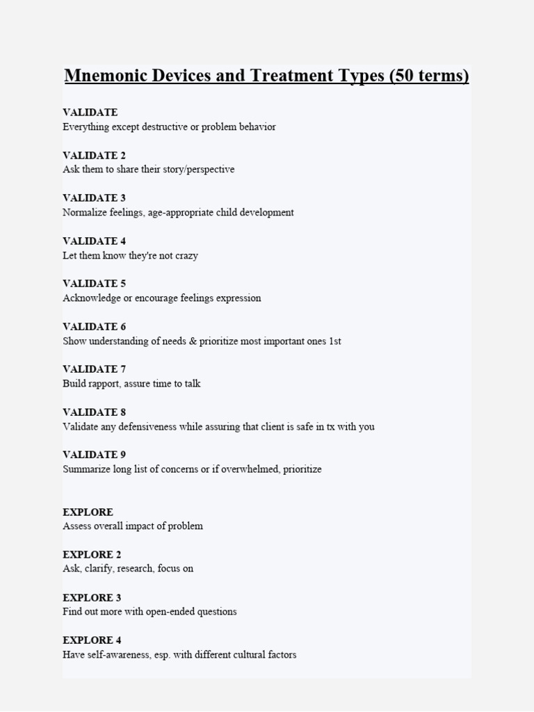 Mnemonic Devices and Treatment Types (50 Terms) | PDF | Behaviorism ...