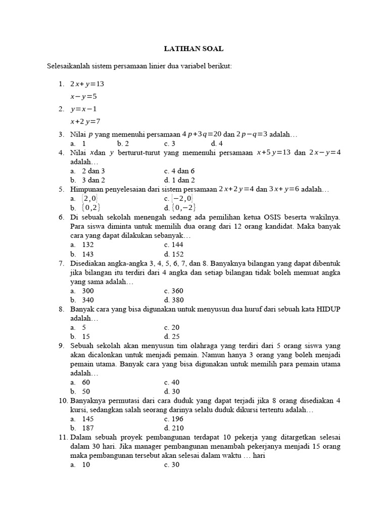 Latihan Soal SPLDV | PDF