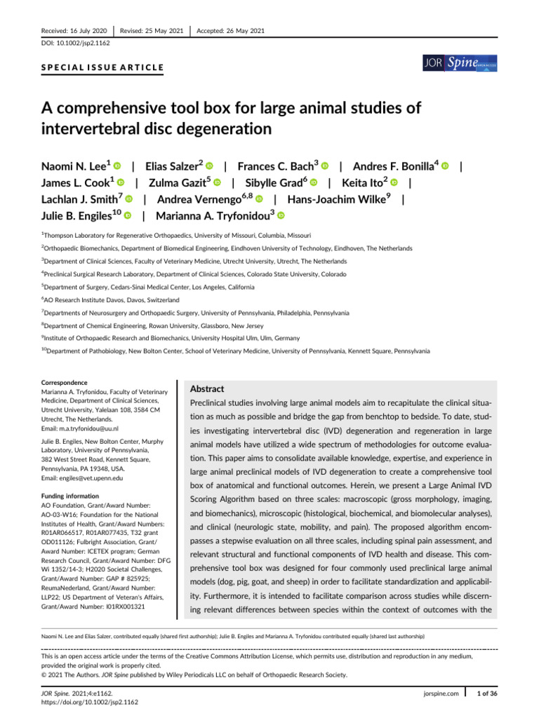 A Comprehensive Tool Box For Large Animal Studies of Intervertebral ...
