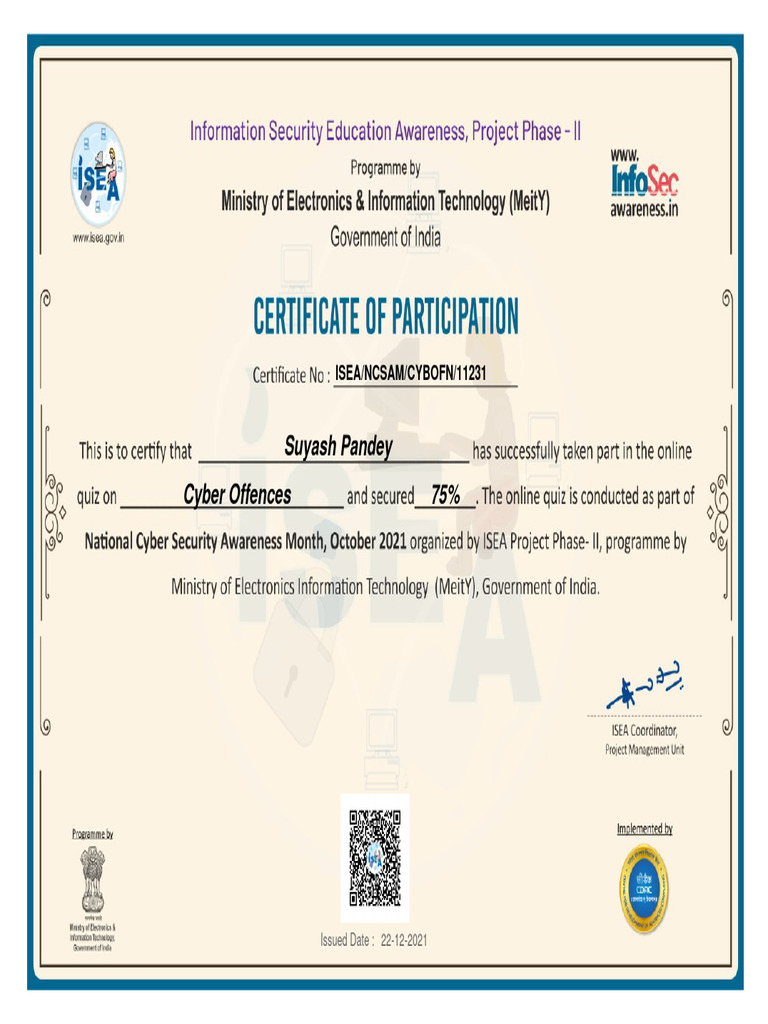 ISEA Digital Certificate | PDF