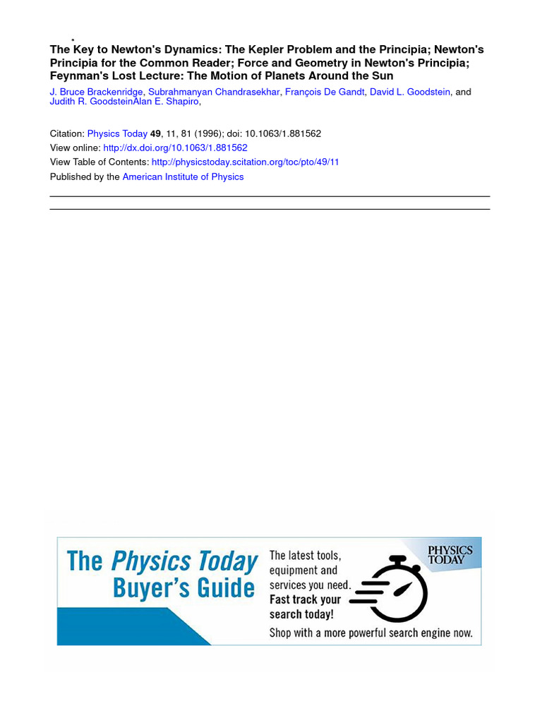 The Key To Newtons Dynamics The Kepler P | PDF | Isaac Newton | Force