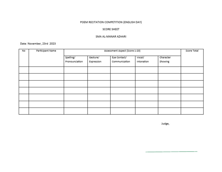 Poem Recitation Score Sheet 2023 | PDF