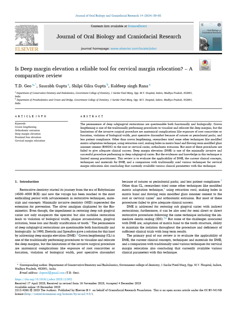 Is Deep Margin Elevation A Reliable Tool For Cervical Margin Relocation A Comparative Review